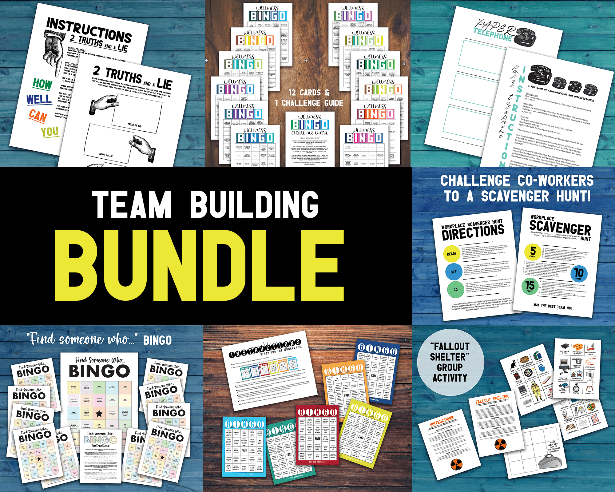Team Building BUNDLE of Printable Workplace Icebreaker Games & Group A ...